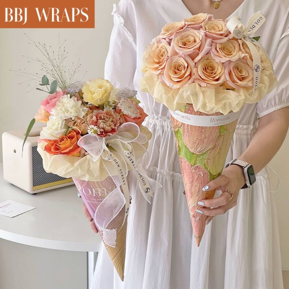 Valentine's Day Ice Cream Cone Bouquet Wrapping Paper, 13.8 x 18.9 inc ...