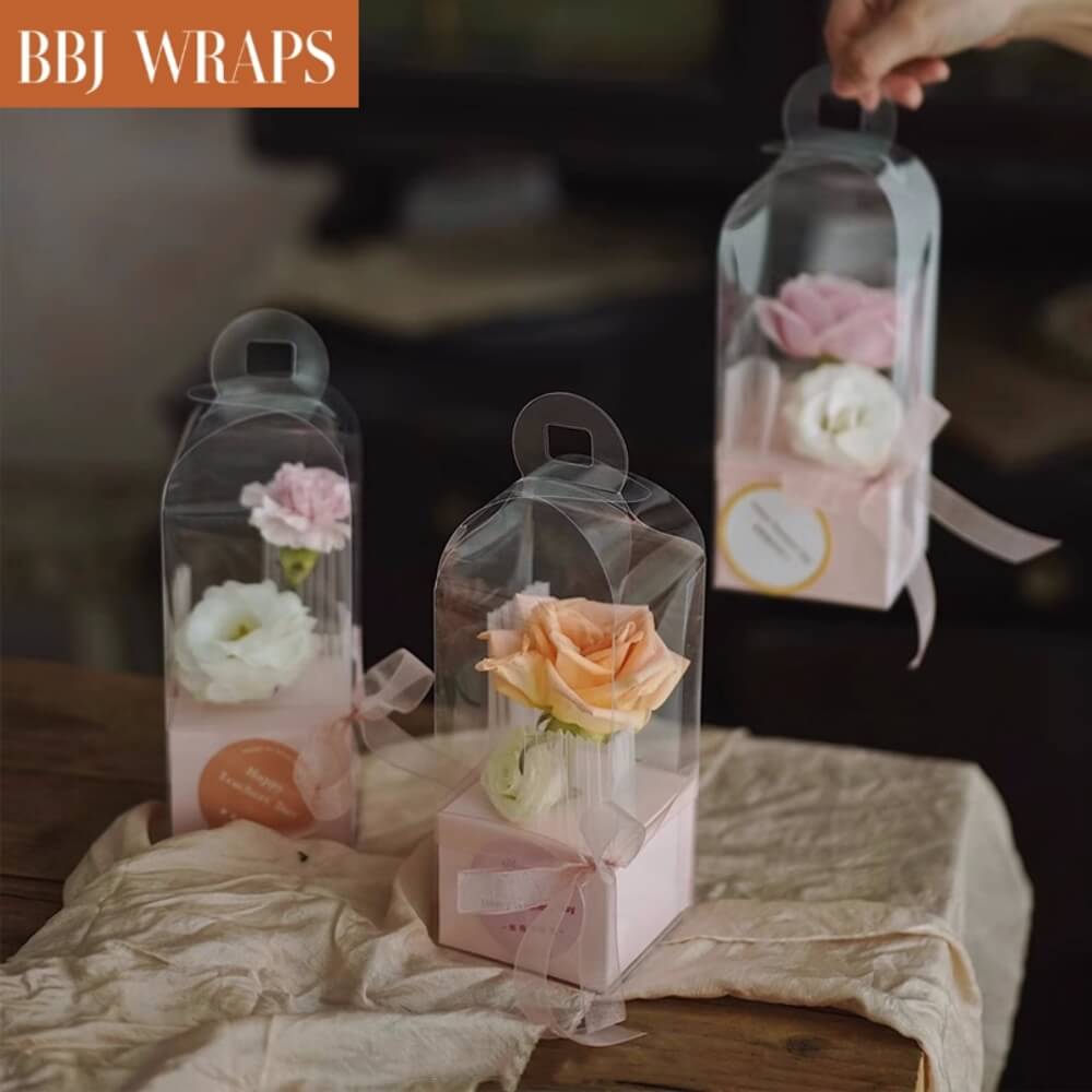 Transparent Single Rose PVC Flower Gift Packaging Box, 3.2 x 3.2 x 11 ...