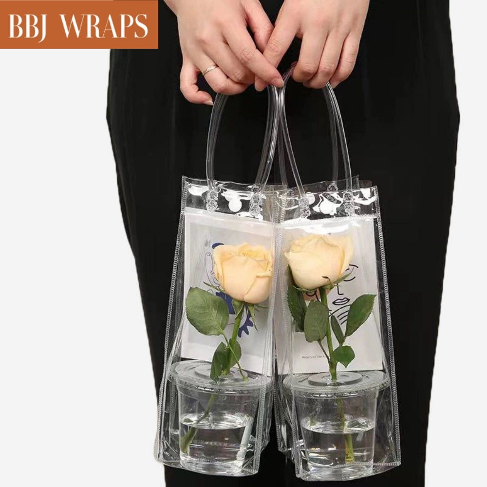 Clear PVC Plastic Flower Gift Bag with Handle, 3.9 x 9.8 inch - 10 Cou ...