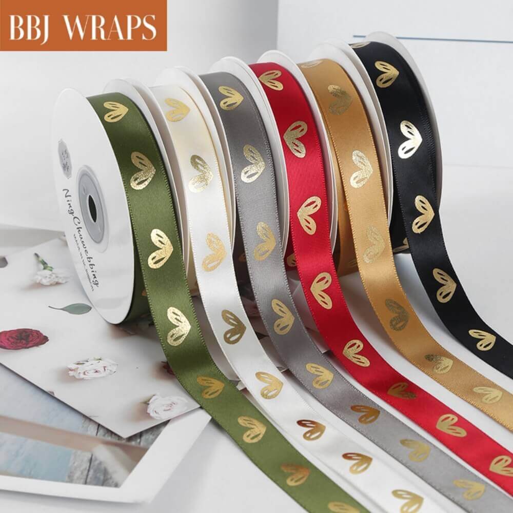 Hot Stamping Peach Heart Ribbon Flower Gift Packaging Ribbon, 0.6 Inch ...