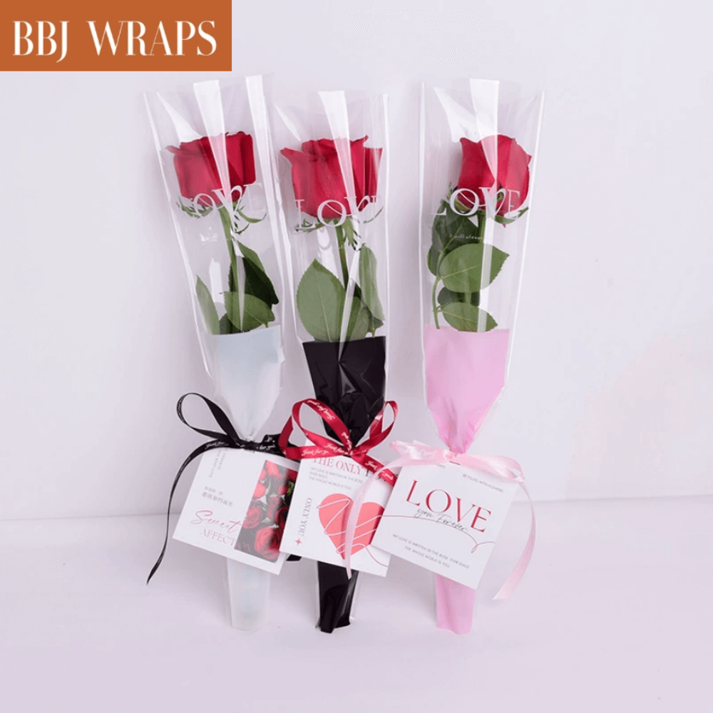 Single Rose Flower Packaging Bags for Valentine's Day, 1.2 x 4.7 x 17 ...