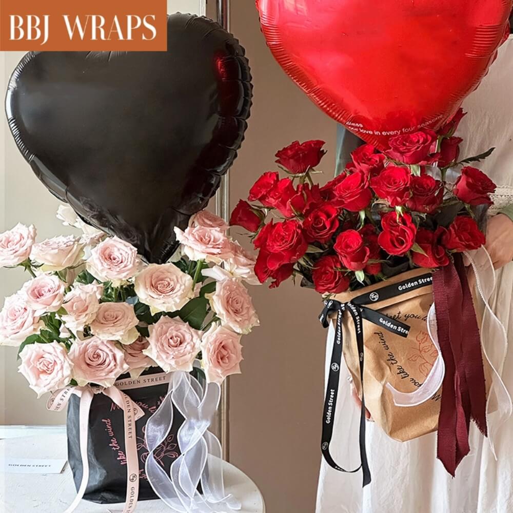 Heart-Shaped Rose Kraft Flower Packaging Hug Bag, 5.9×5.9×11.0 Inches ...