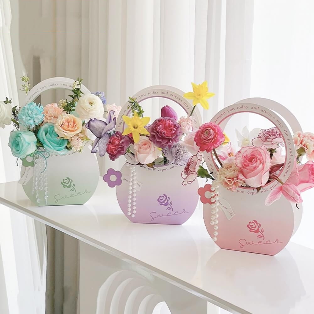 Stylish Hand-Held Flower Basket Bag for Florist Packaging Arrangements ...