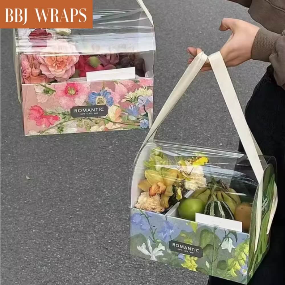 Flower and Cake Floral Packaging Gift Box with Transparent PVC Lids, 2 ...