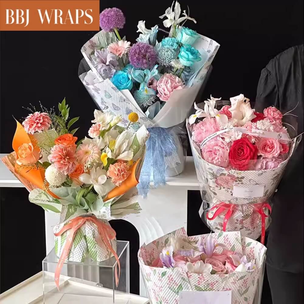 Flower Embossed Waterproof Bouquet Wrapping Paper, 22.4 x 22.4 Inches ...