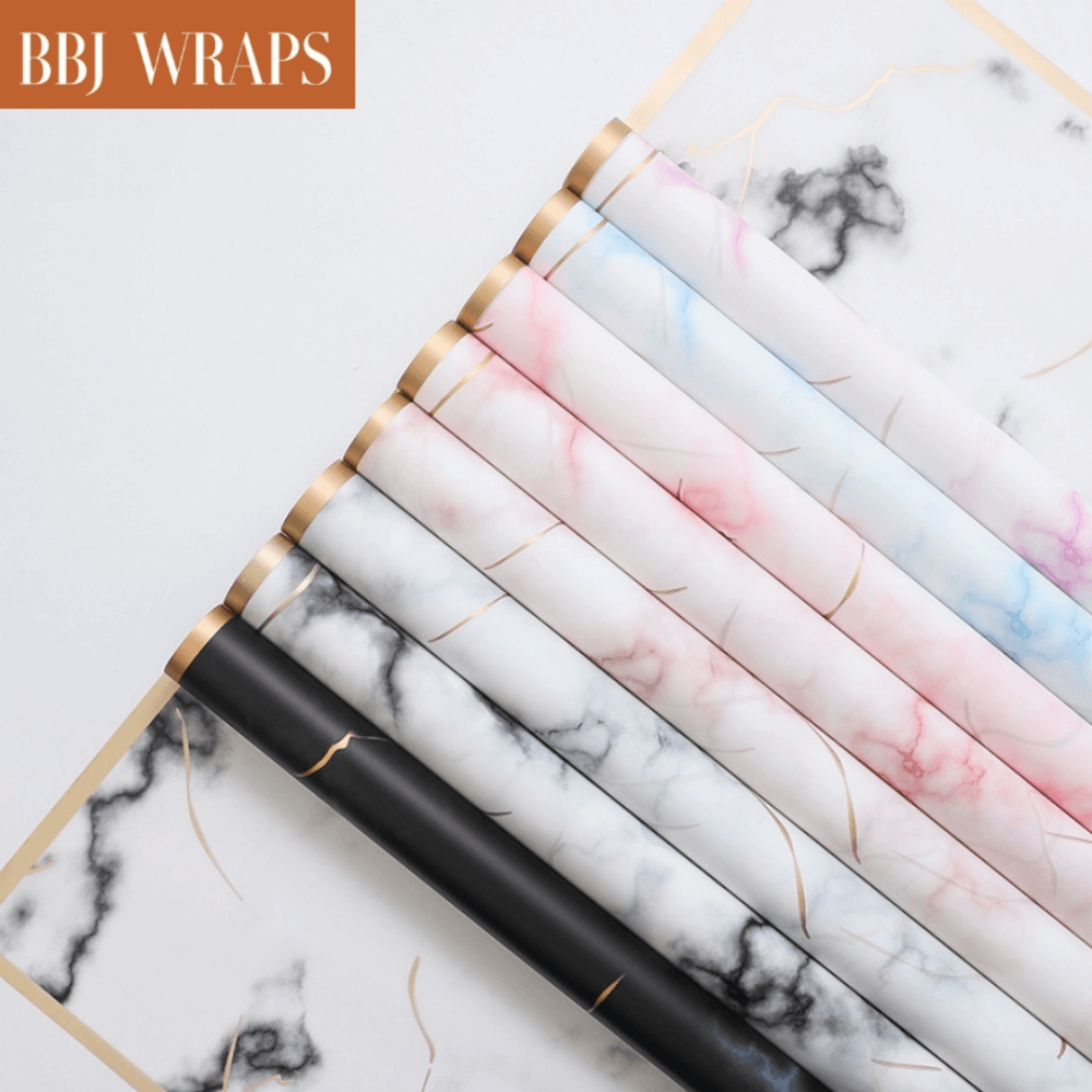 Waterproof Marble Flower Wrapping Paper with Gold Edges, 22.8 x 22.8 I ...