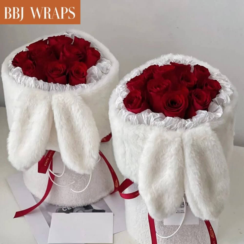 Plush Floral Wraps with Rabbit Ears Flower Bouquet Wrapping Paper| BBJ ...