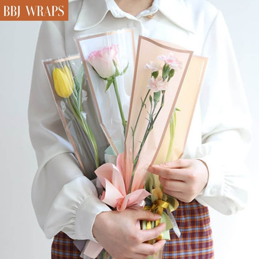 Golden Line Single Rose Packaging Bags|BBJ WRAPS