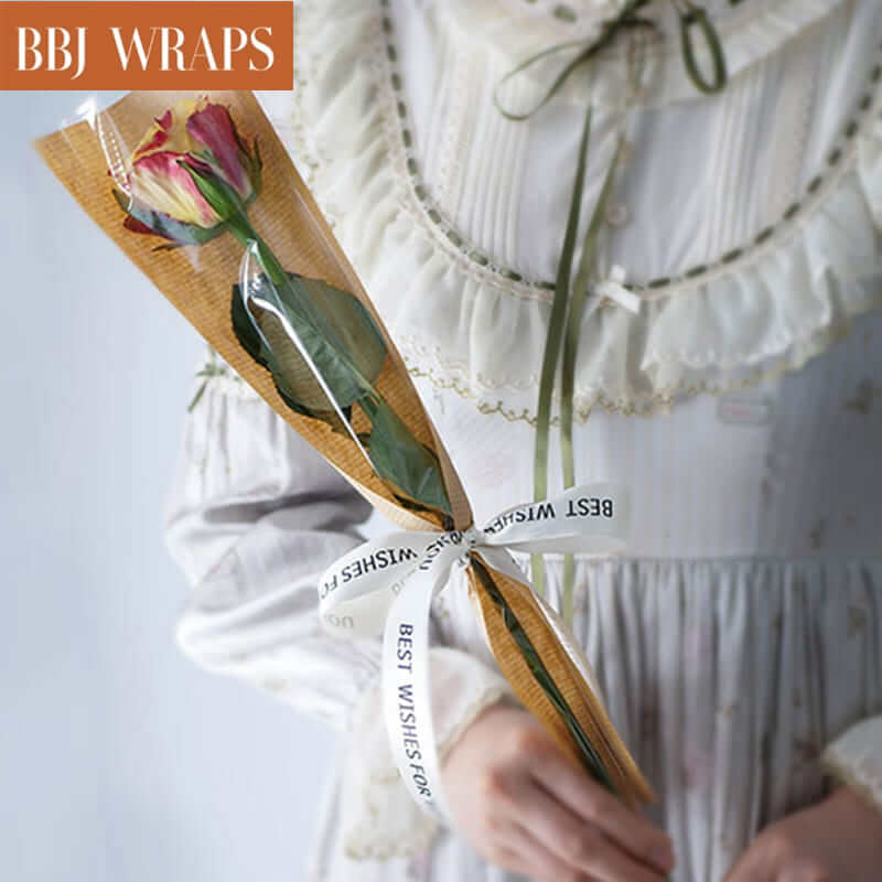 Brown Cellophane Plastic Single Rose Sleeve Bouquet Bags|BBJ Wraps ...