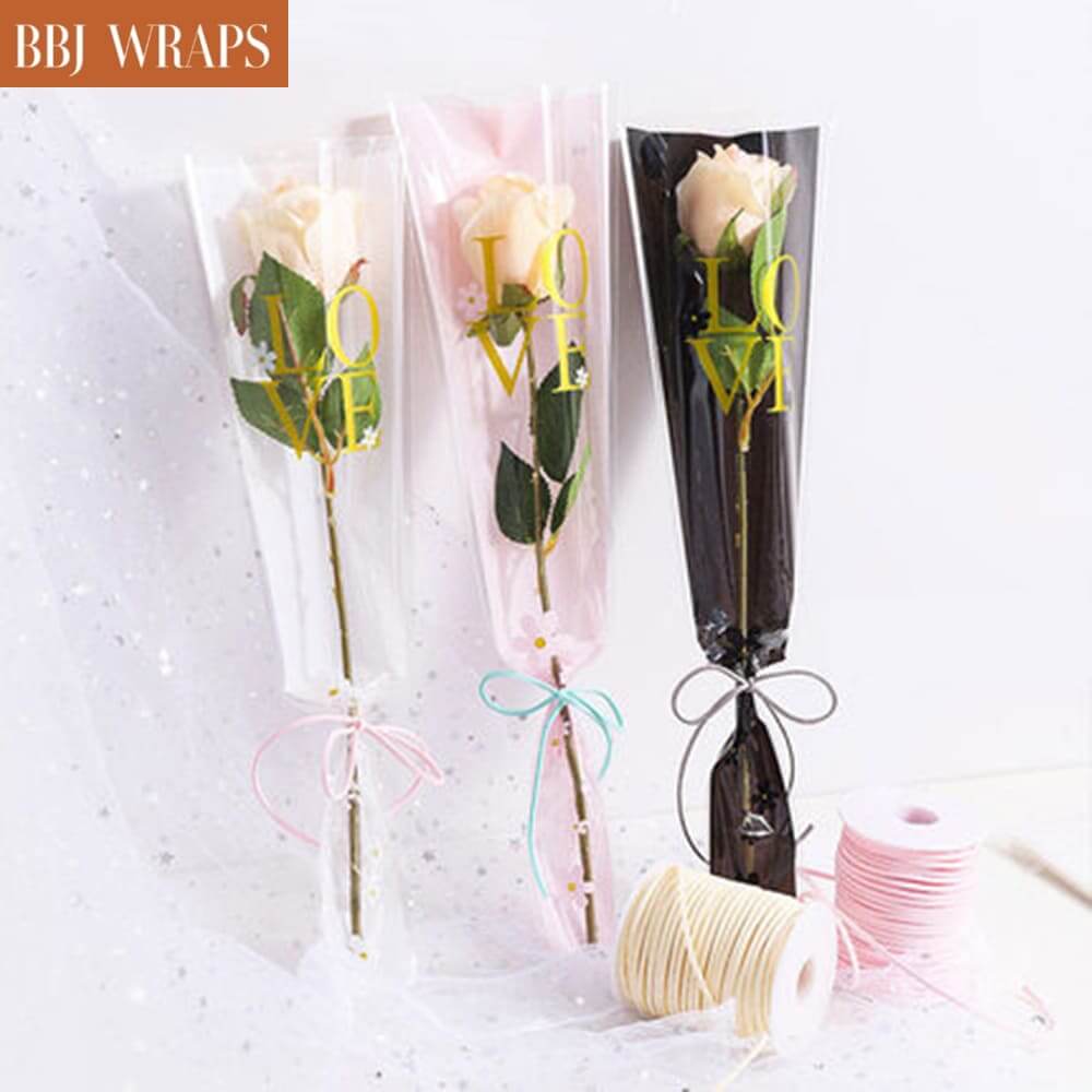 LOVE Single Rose Sleeves Transparent Flower Bags|BBJ Wraps – BBJ WRAPS